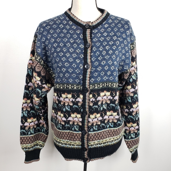 Vintage | Sweaters | Vintage Jason Maxwell Blue Floral Button Down ...